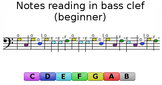Notes reading in bass clef (beginner) - Music theory