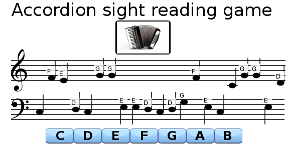 Accordion sight-reading game - Music theory
